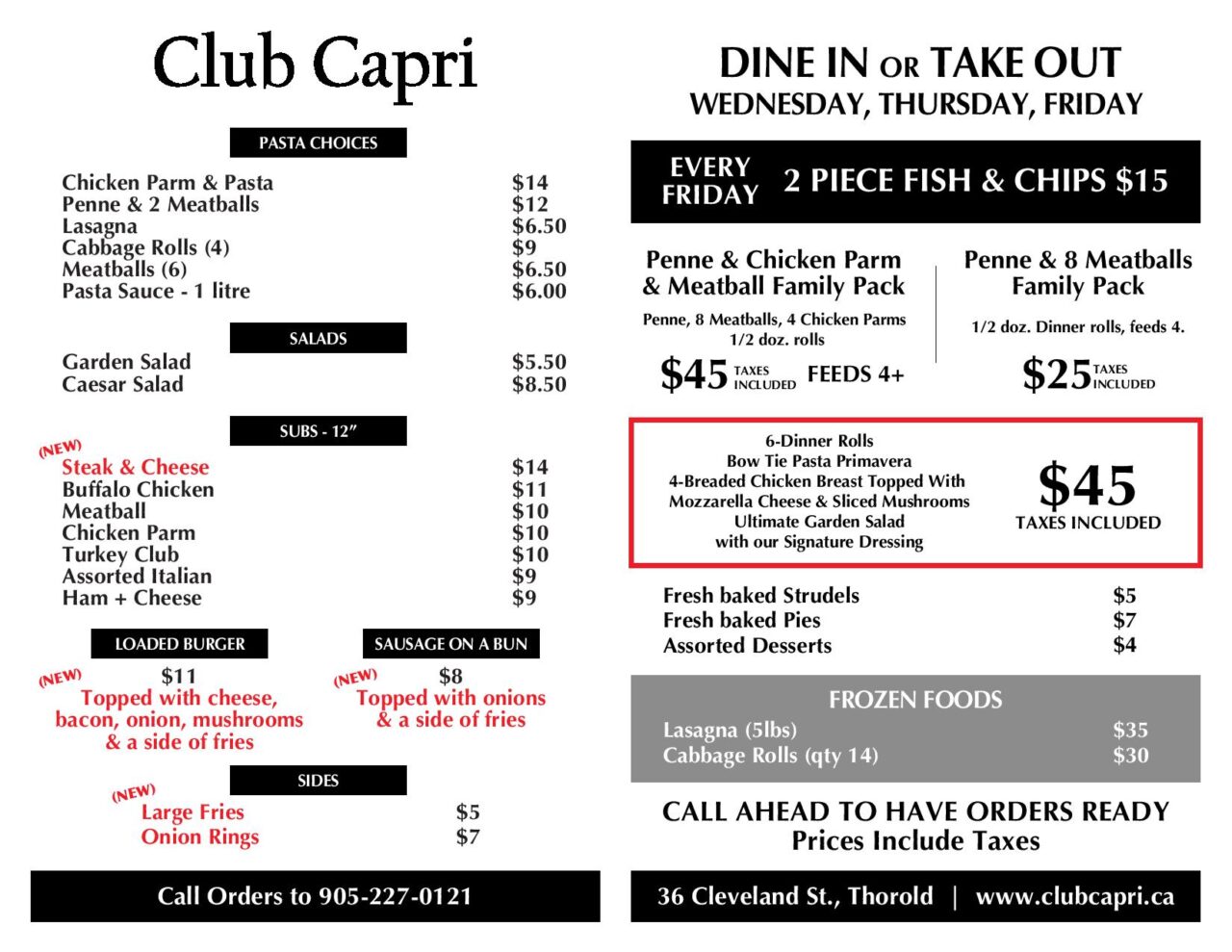 Club Capri-Dine In or Take Out! - Niagara Board of Trade and Commerce